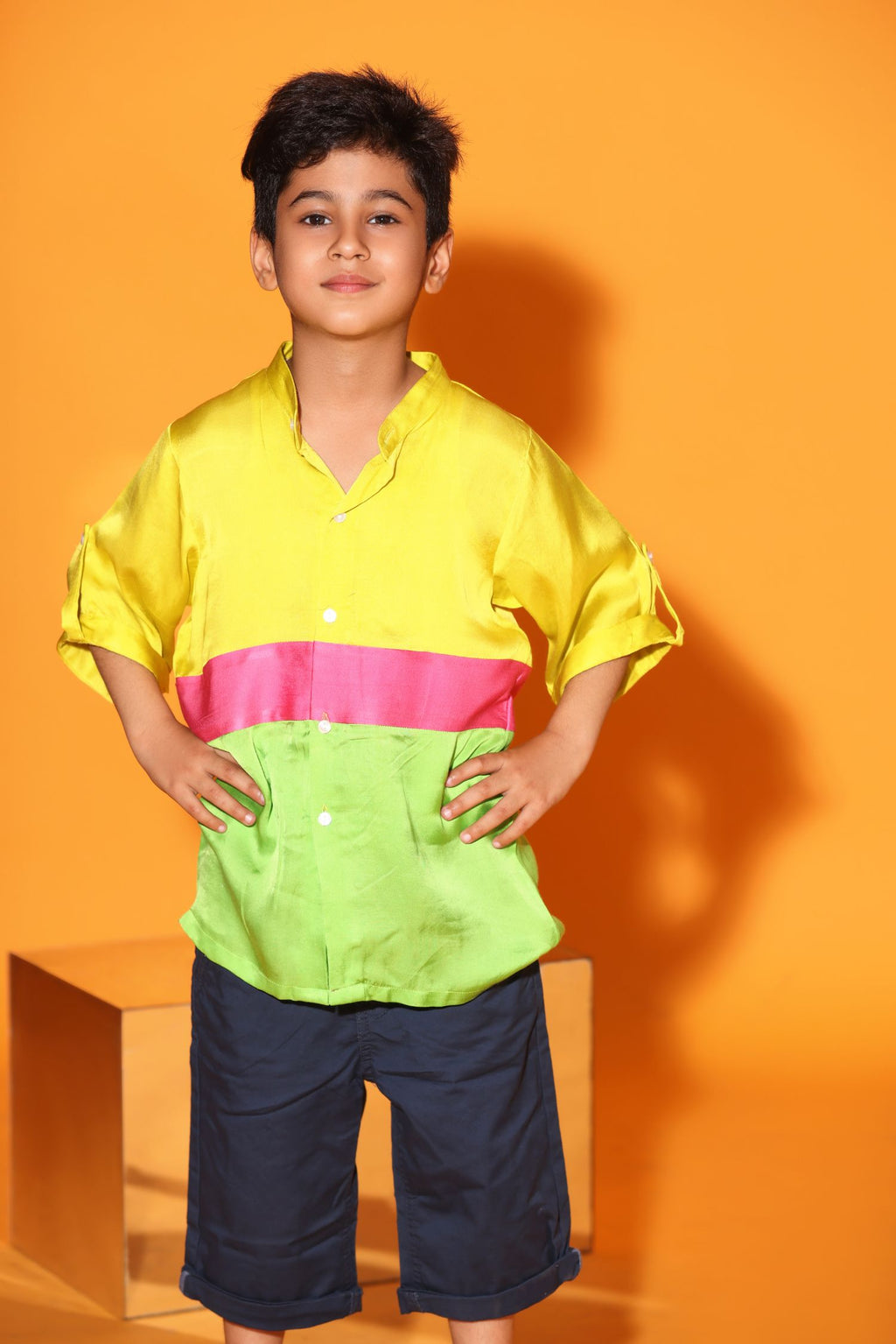 HORIZONTAL COLORBLOCK MANDARIN COLLAR SHIRT – LittleCheer
